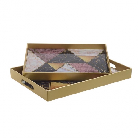 3704460021 POSLUŽAVNIK ANTIK ZLATNI SA OGLEDALOM OD POLIREZINA 32*15*5 CM